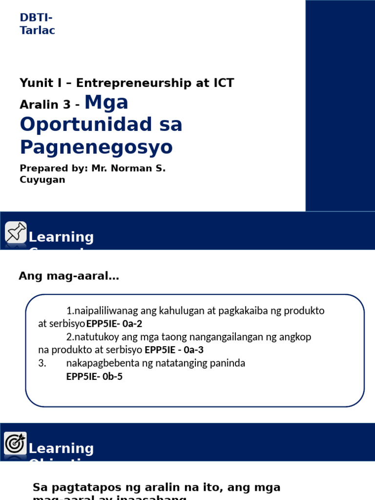Lesson 3 - Mga Oportunidad Sa Pagnenegosyo | PDF