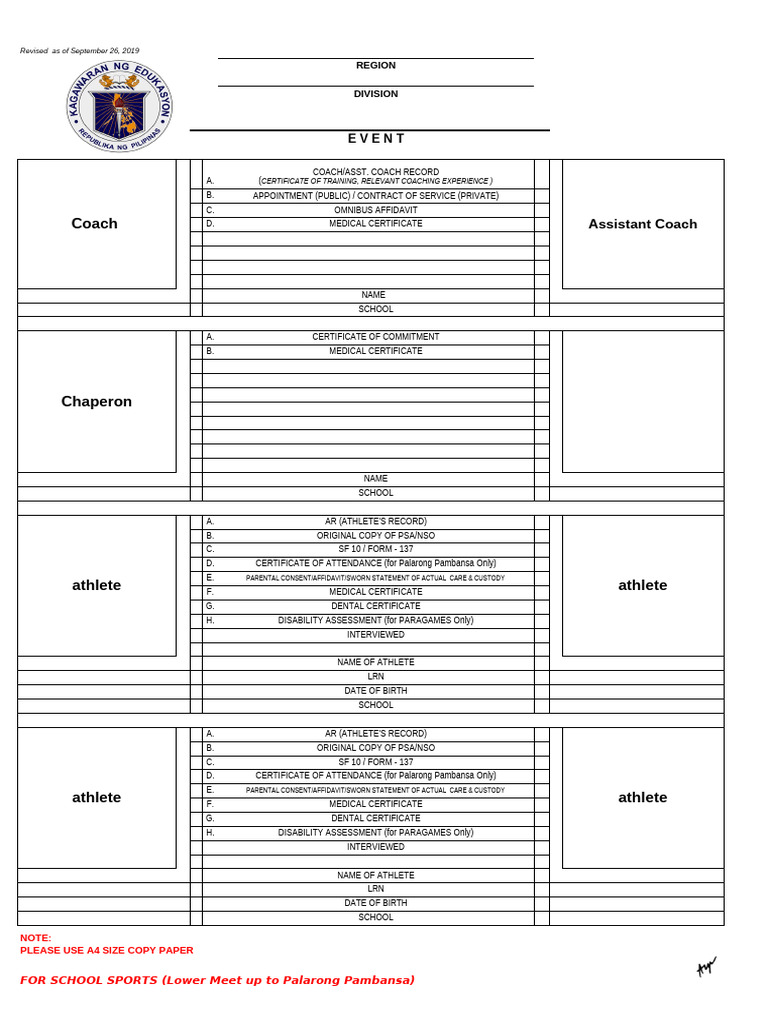 Athlete Documentation Checklist | PDF | Evidence