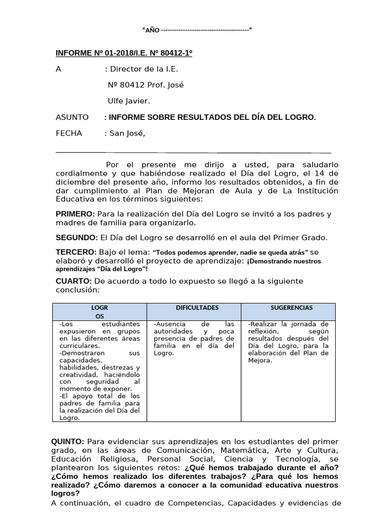 Informe-del-dia-de-logro-MINEDUPERU.ORG | PDF | Aprendizaje | Salón de clases