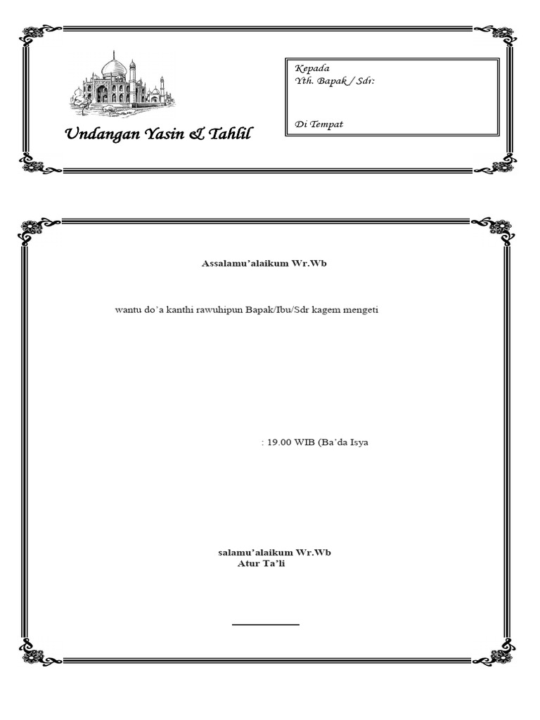 Undangan Tahlil Mendak 2 | PDF