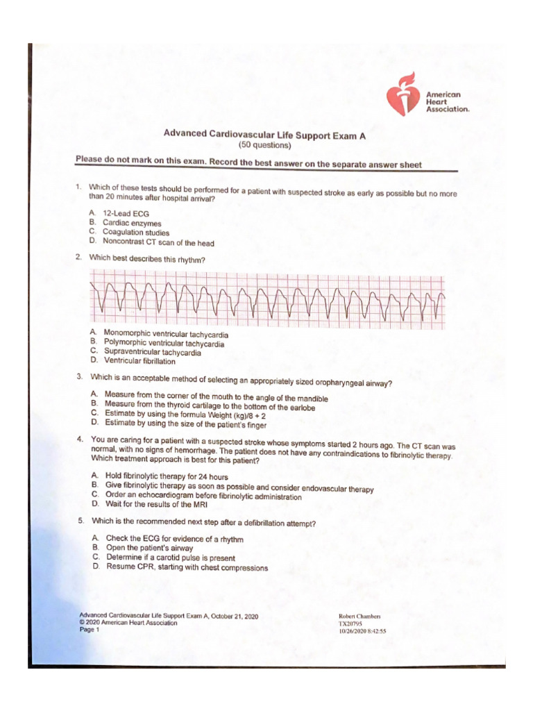 2021 ACLS Test | PDF