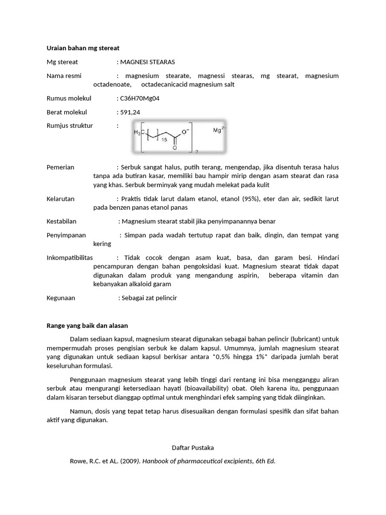 Uraian dan Fungsi Magnesium Stearat | PDF