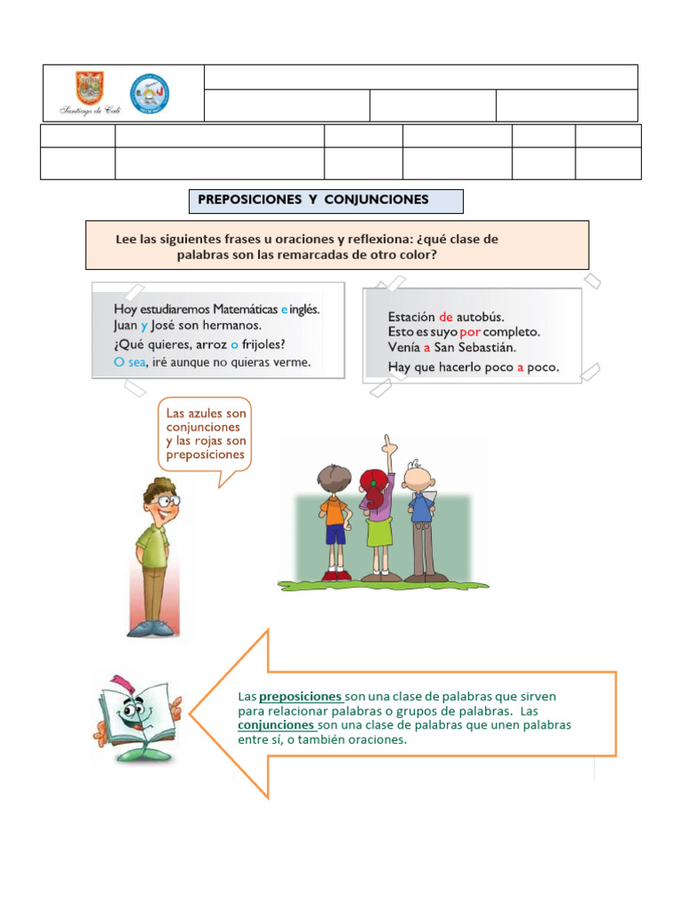 Taller Prepos. Conj. 5º | PDF