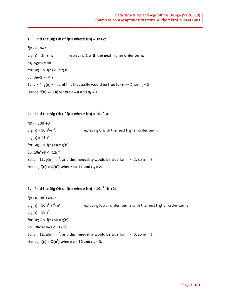 Asymptotic Notations Examples | PDF | Computational Science | Analysis