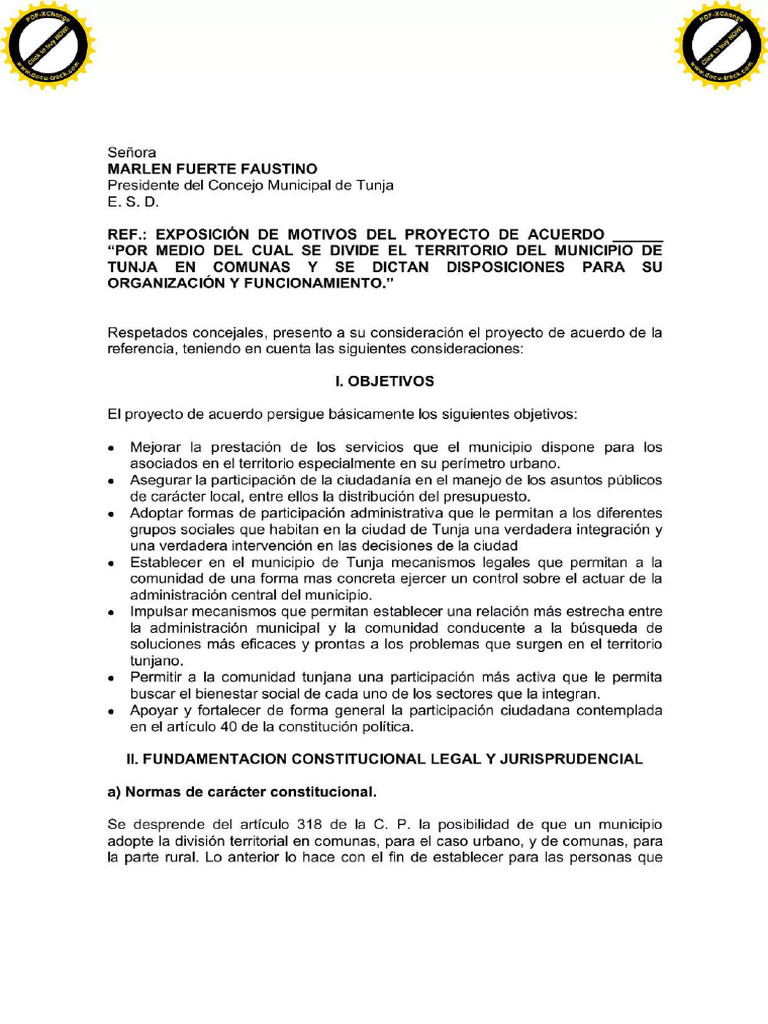 01 Proyecto de Acuerdo Comunas en Tunja | PDF