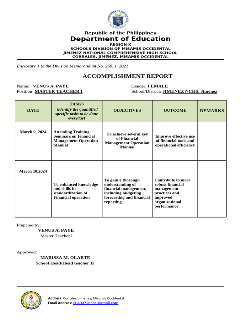Weekly Accomplishment Report - WFH | PDF | Business