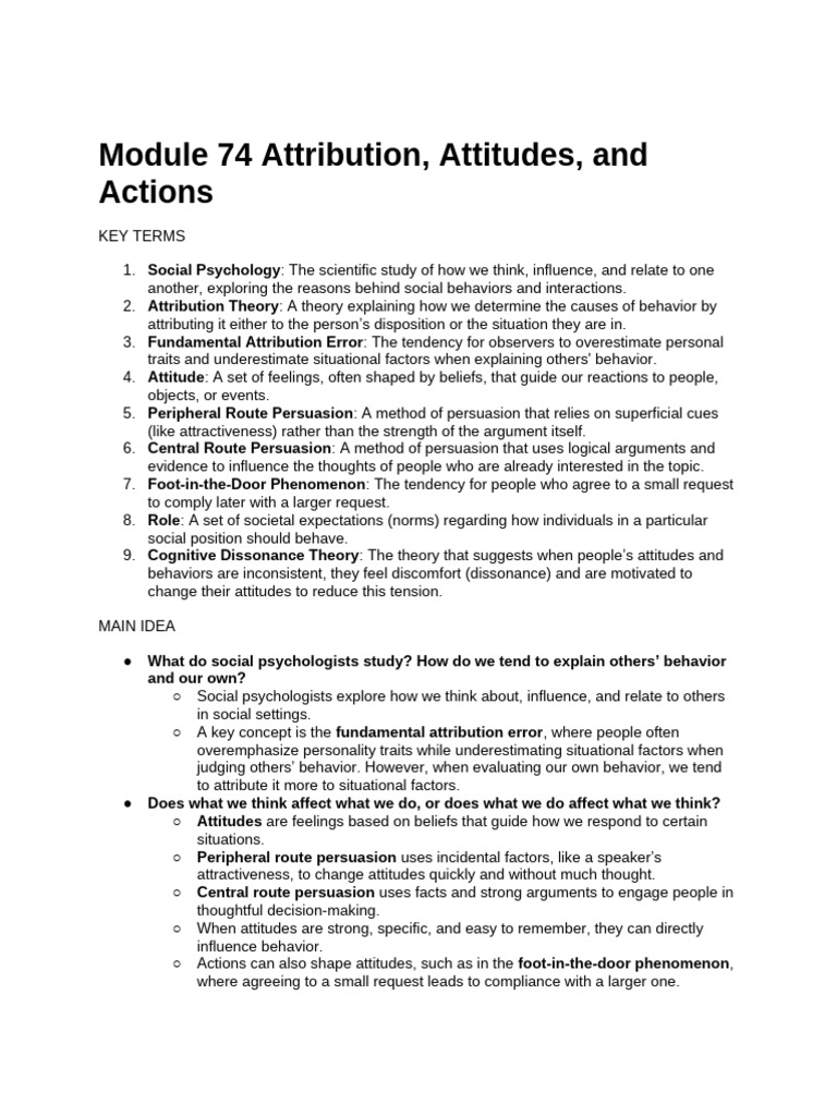 Module 74 Attribution, Attitudes, and Actions | PDF | Attitude ...