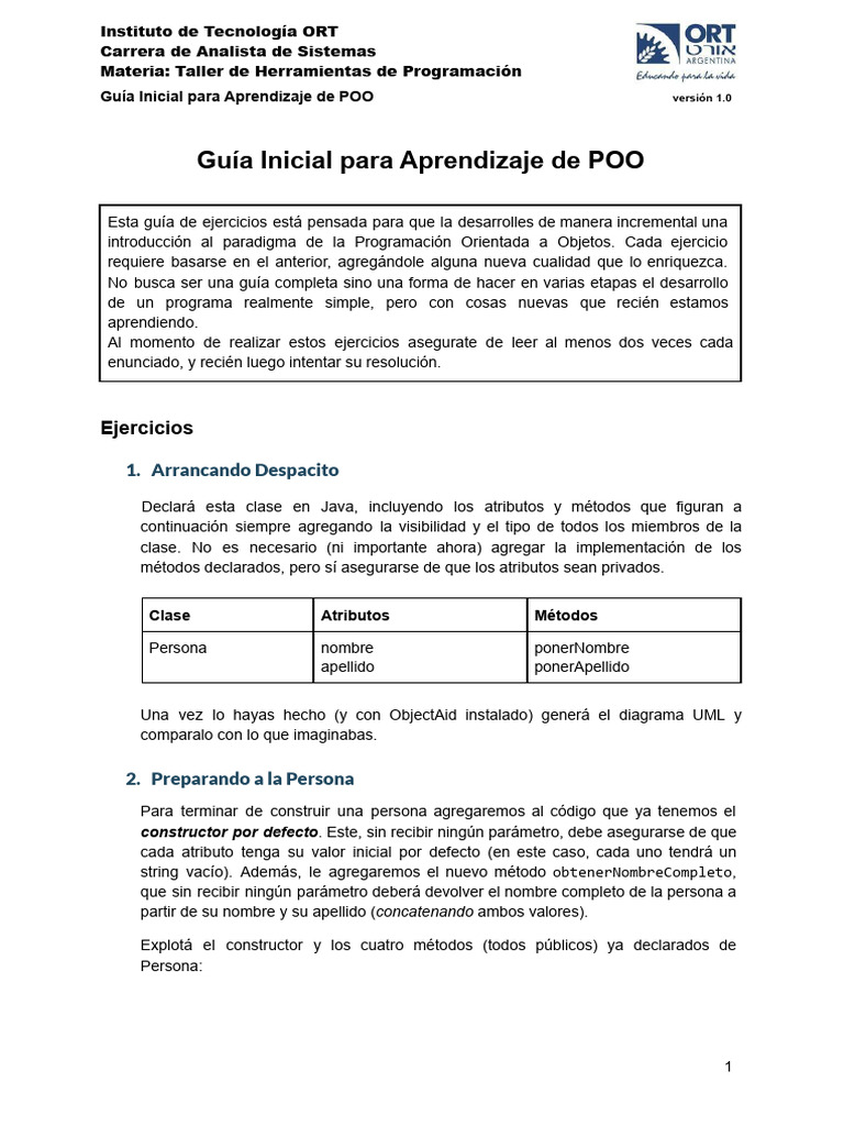 TP 2 - THP-Guía Inicial para Aprendizaje de POO | PDF | Constructor (Programación Orientada a ...