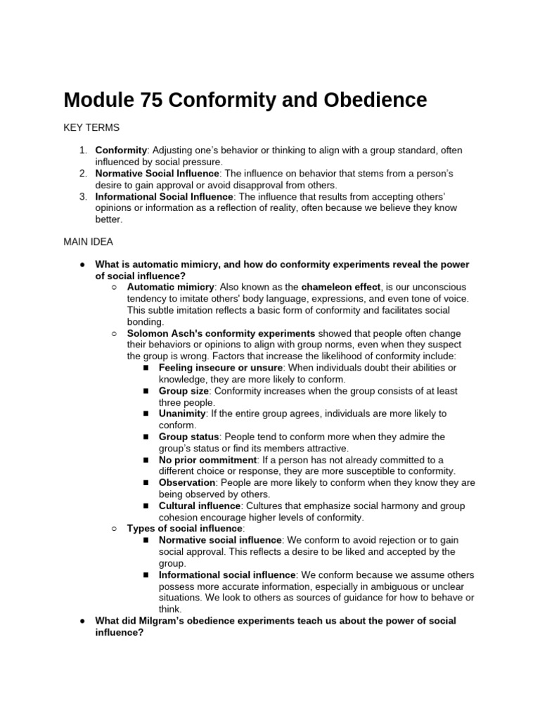 Conformity and Obedience Explained | PDF | Conformity | Obedience ...