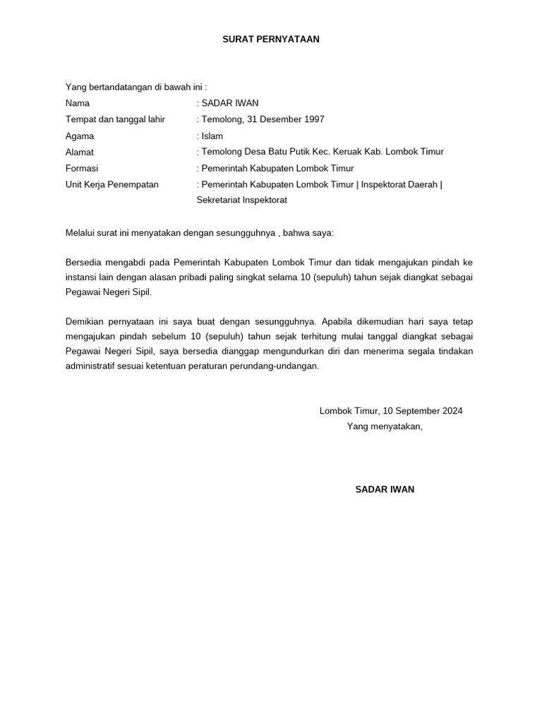 surat-pernyataan-bersedia-mengabdi-pada-Pemerintah | PDF