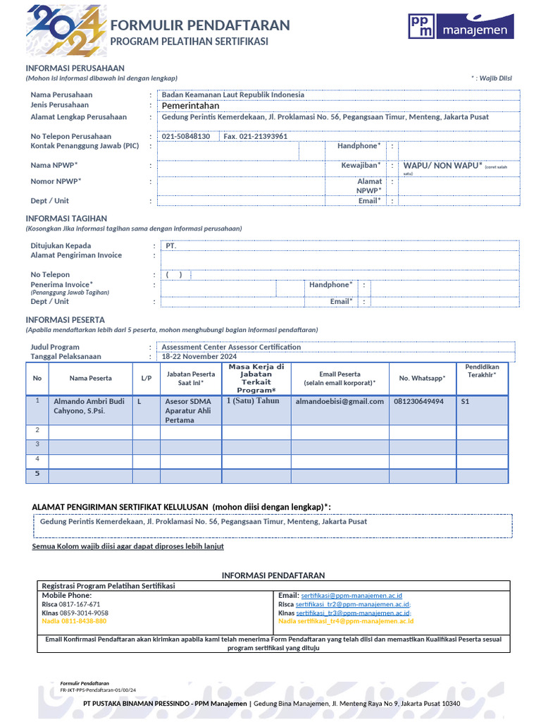Formulir Pendaftaran PPS-PBP 2024 - Rev | PDF