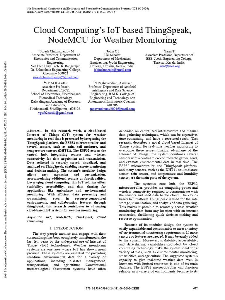 Cloud Computings Iot Based Thingspeak Nodemcu For Weather Monitoring Pdf Internet Of Things