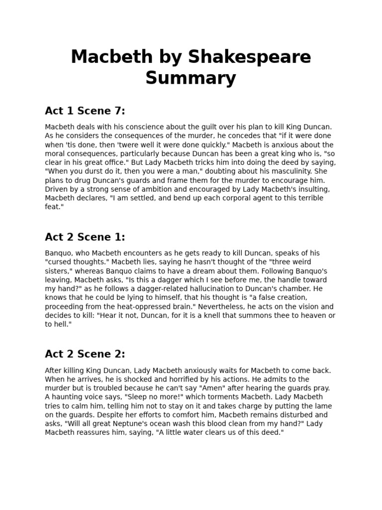 Macbeth by Shakespeare Summary | PDF | Macbeth
