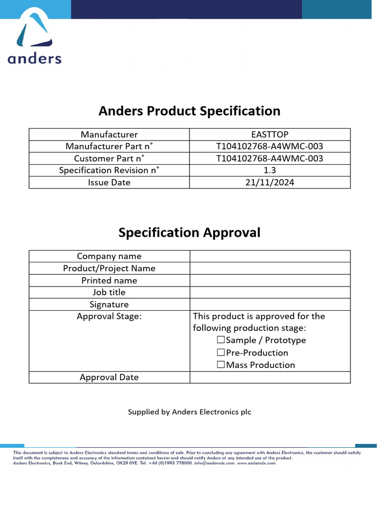 T104102768-A4WMC-003 FS Datasheet V1.3 | PDF | Backlight | Electronic Engineering