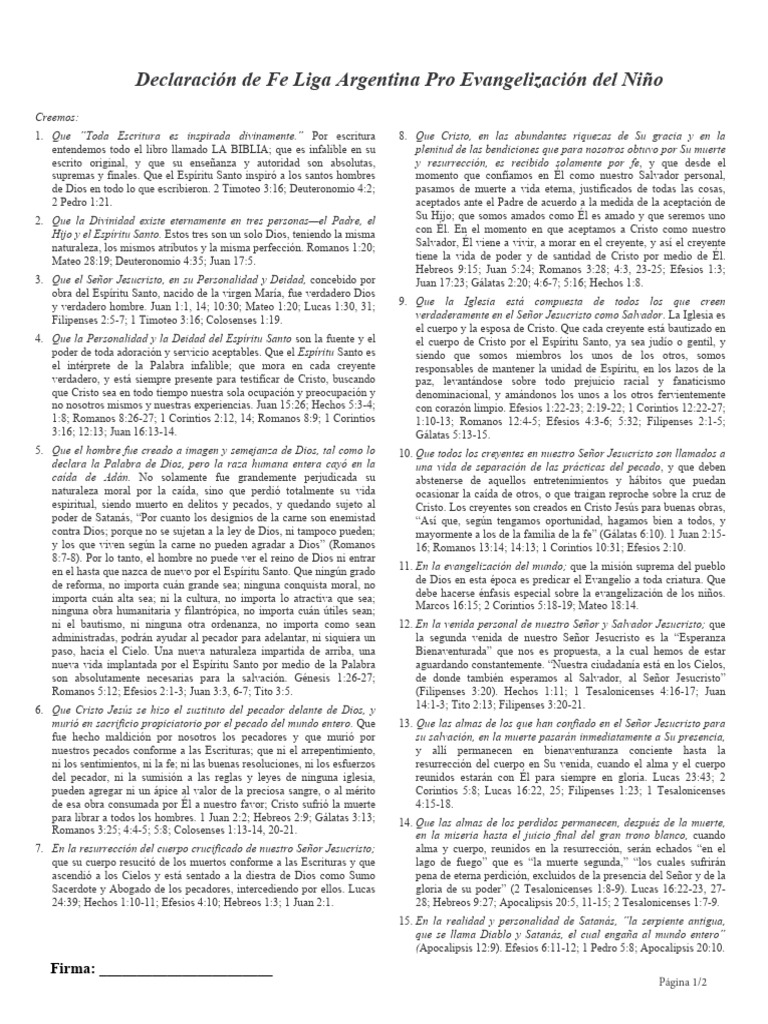 Statement of Faith Spanish | PDF