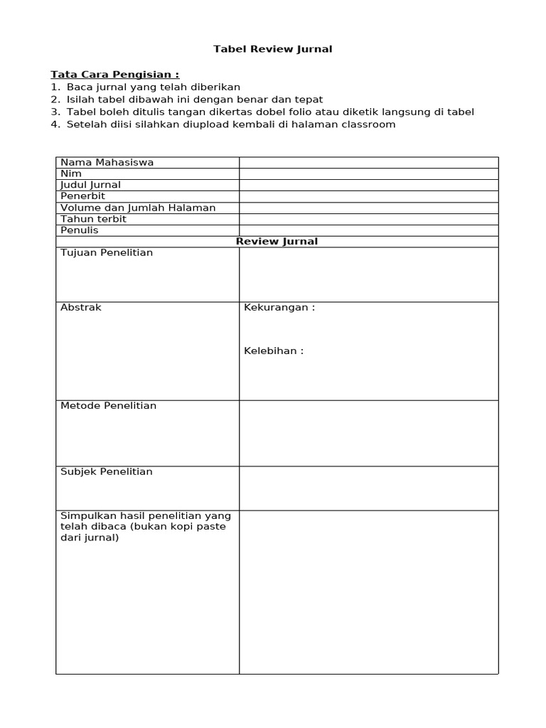 503193230 Tabel Review Jurnal | PDF