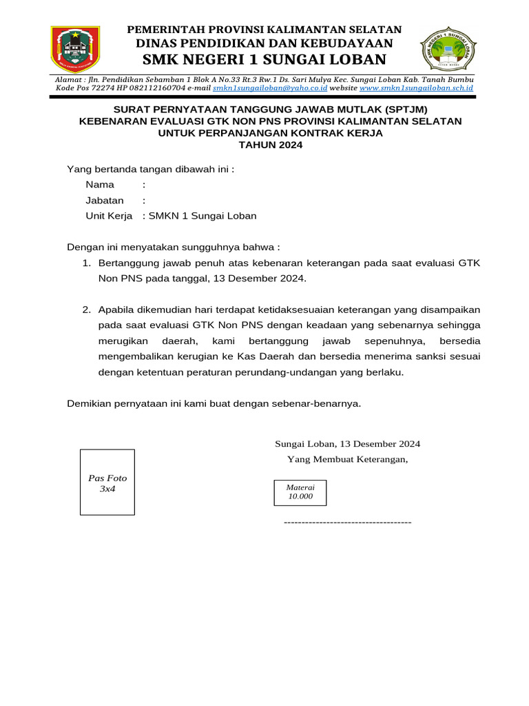 Format SPTJM GTT PTT 2024 | PDF