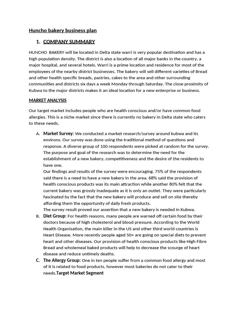 HUNCHO_BAKERY_BUSINESS_PLAN | PDF | Breads | Bakery