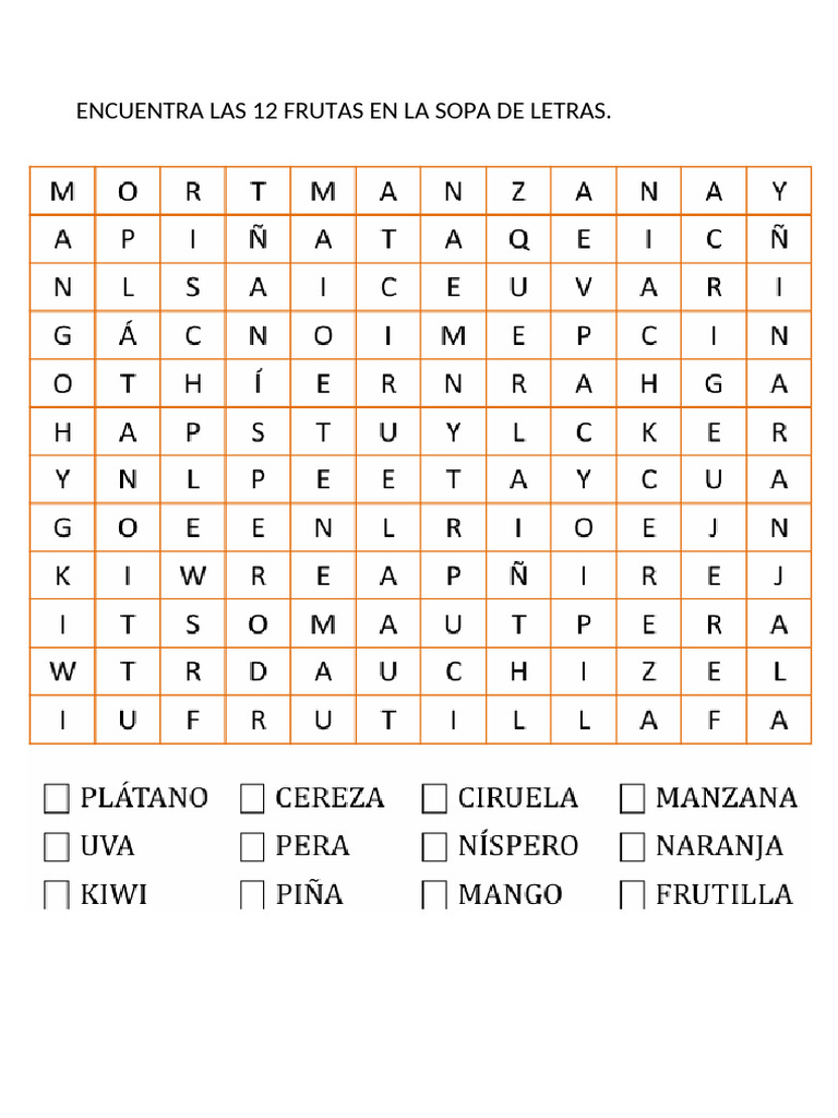 Encuentra Las 12 Frutas en La Sopa de Letras | PDF