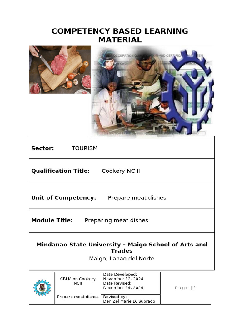 CBLM Prepare Meat Dishes Lo1 and 2 | PDF | Offal | Grilling