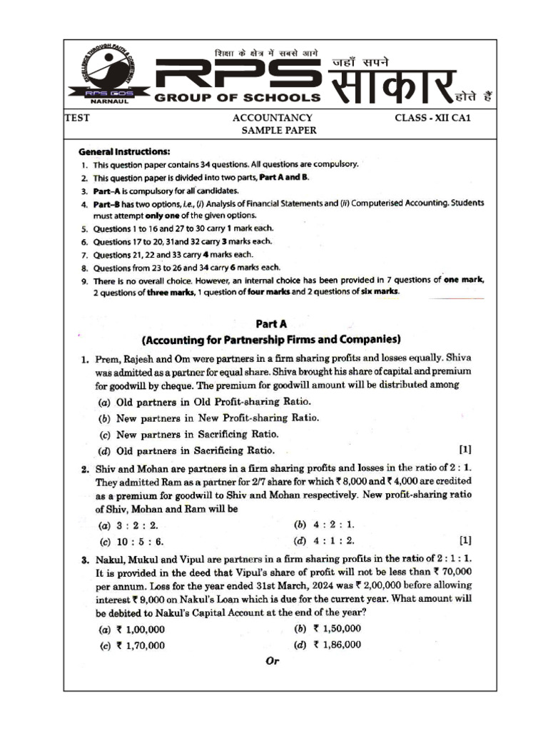Accountancy Sample Paper 1 | PDF