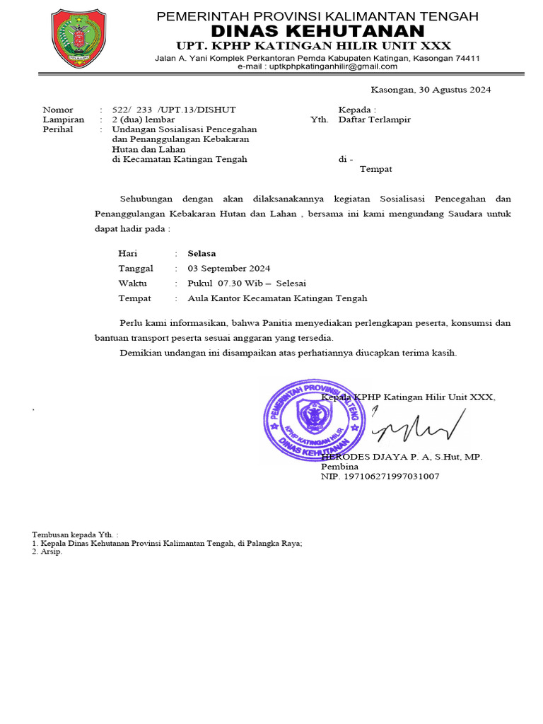 SU Peserta Sos. Karhutla Kat Tengah 2024 | PDF