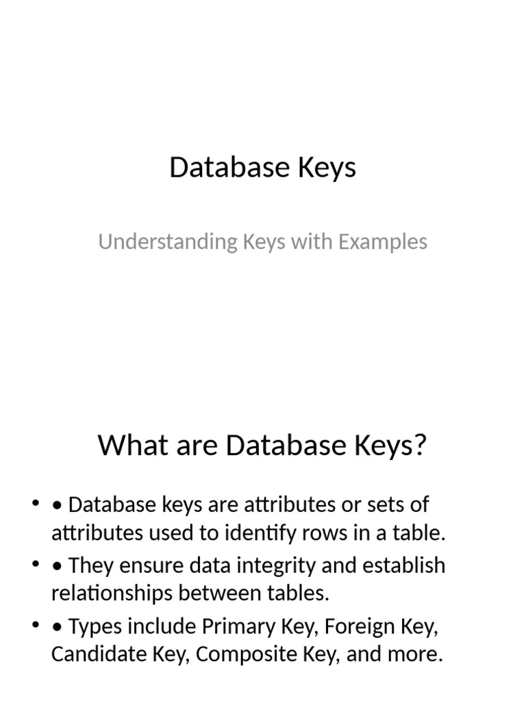Database Keys With Examples Presentation (1) | PDF