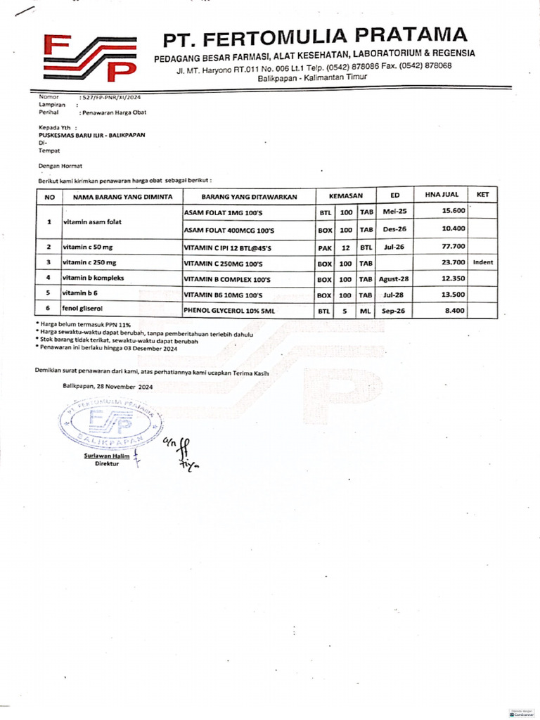 Penawaran PKM Baru Ilir 527 | PDF
