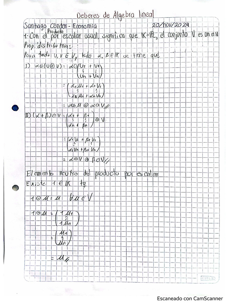 Santiago Cóndor - Deber 2 Álgebra Lineal | PDF