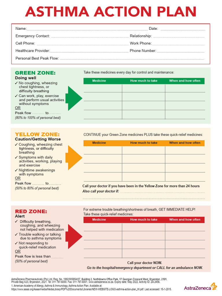 Asthma Action Plan For AZ GP ZA 2456 | PDF | Asthma | Cough