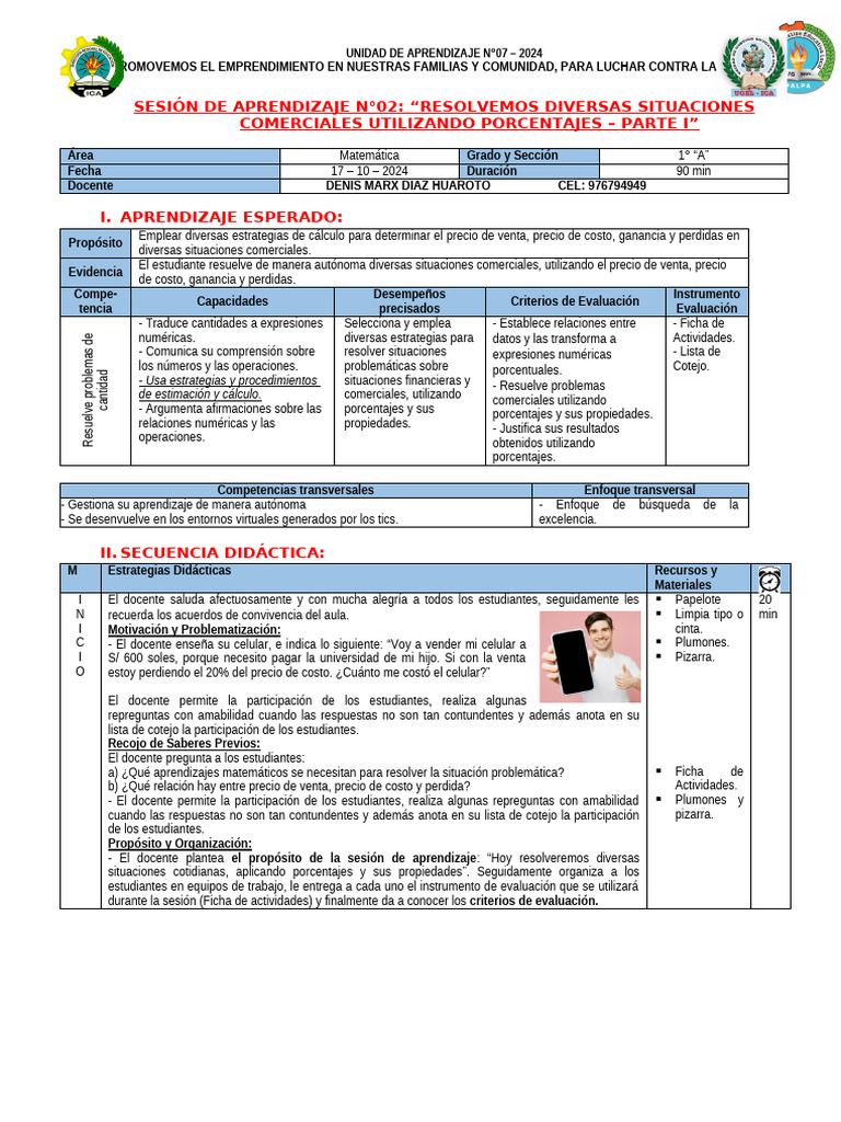 1°-Sesion 2-Ua7 - 2024 | PDF | Evaluación | Aprendizaje