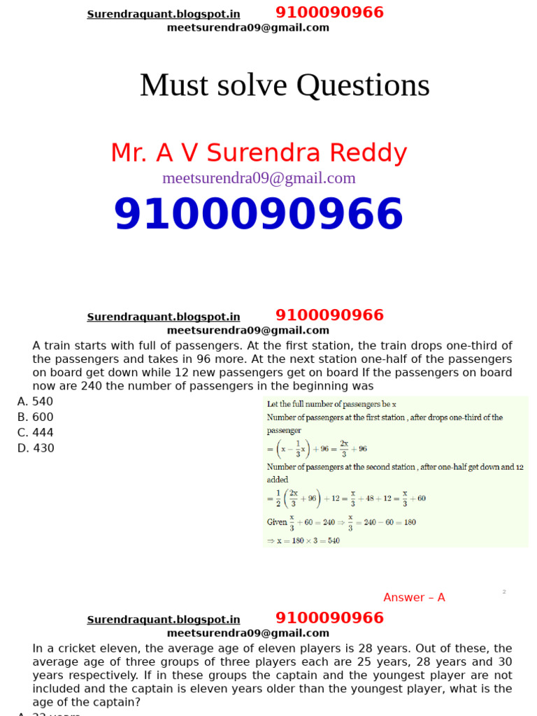 Must Solve Questions by Surendra Reddy A V | PDF