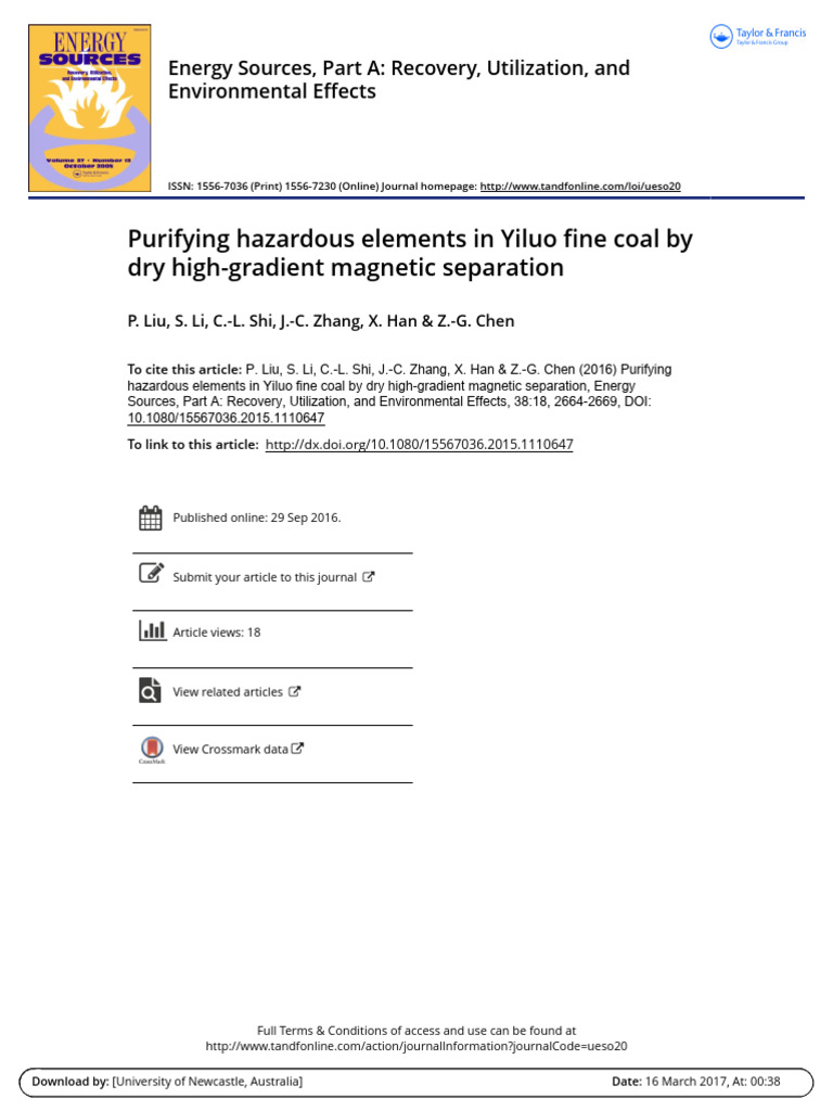 Purifying Hazardous Elements in Fine Coal | PDF | Coal | Manganese