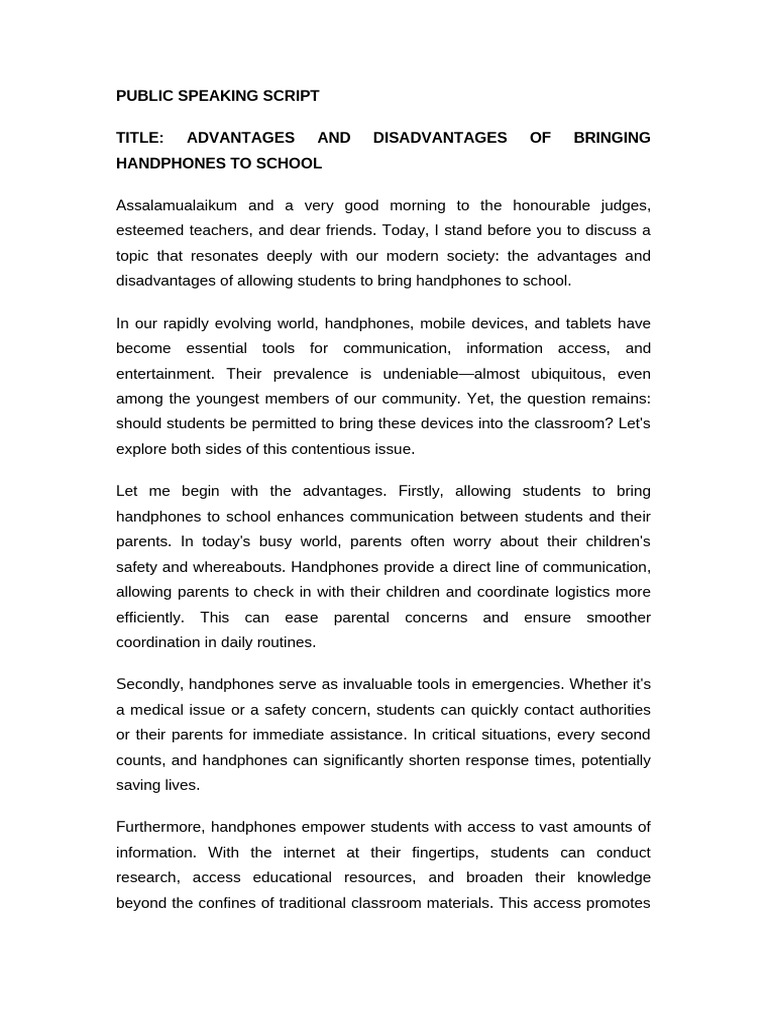 Public Speaking Script | PDF | Mobile Phones | Communication