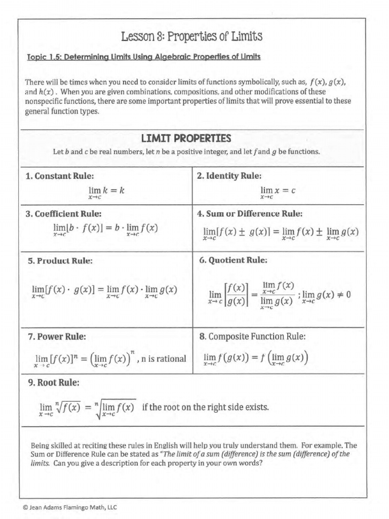 03 Limit Properties Squeeze Theorem KEY | PDF