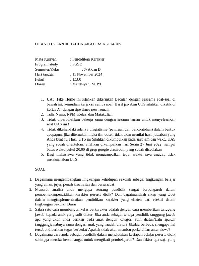 UTS Pendidikan Karakter Rahmatullah | PDF