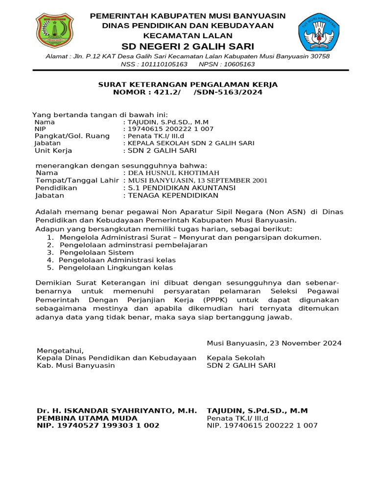 Dea SURAT KETERANGAN PENGALAMAN KERJA | PDF