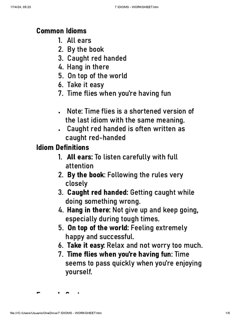7 IDIOMS - WORKSHEET.htm | PDF