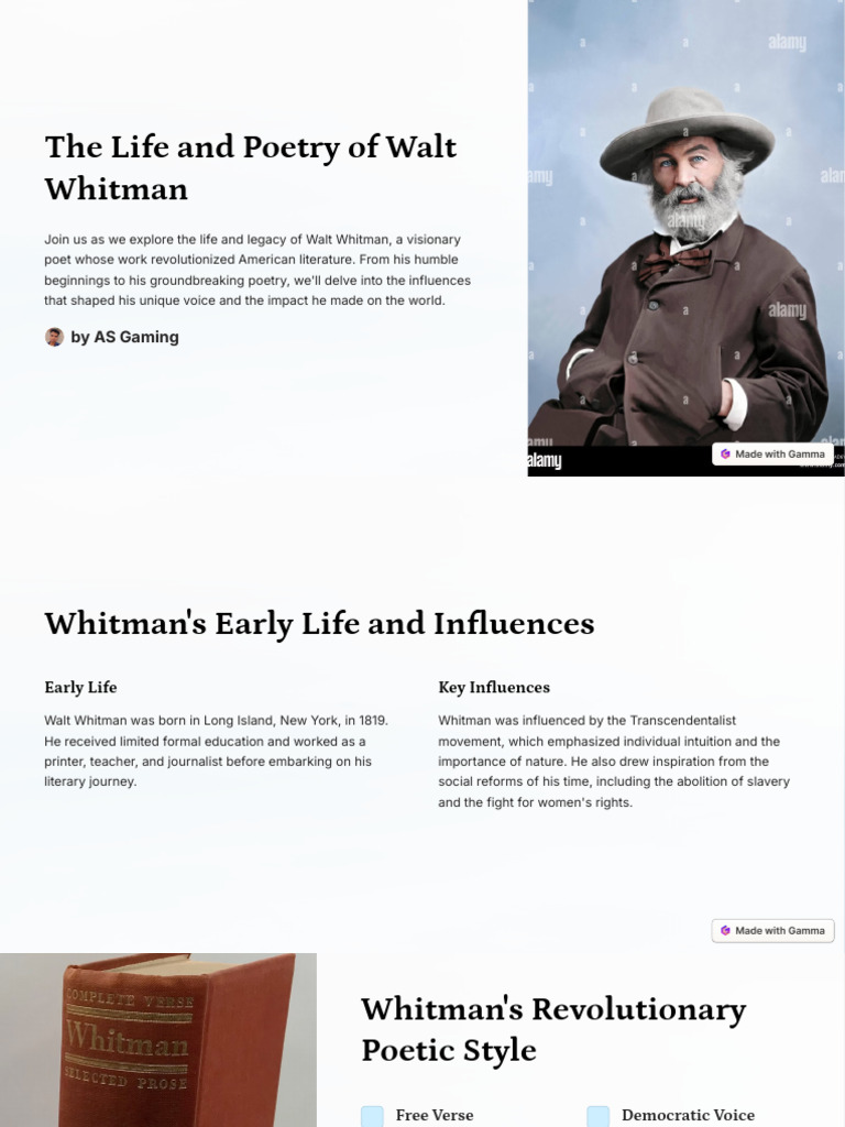 Walt Whitman: Life & Poetic Legacy | PDF | Walt Whitman | Poetry