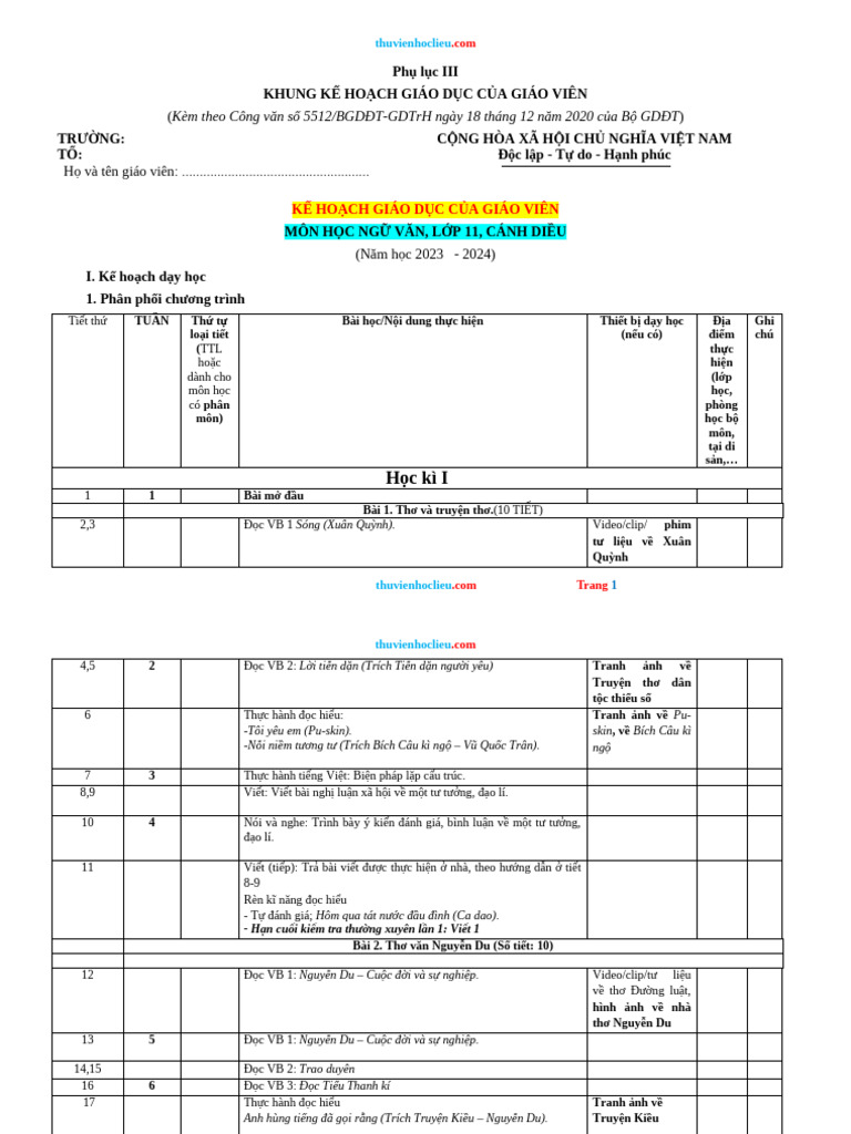 KHGD Ngu Van 11 Canh Dieu | PDF