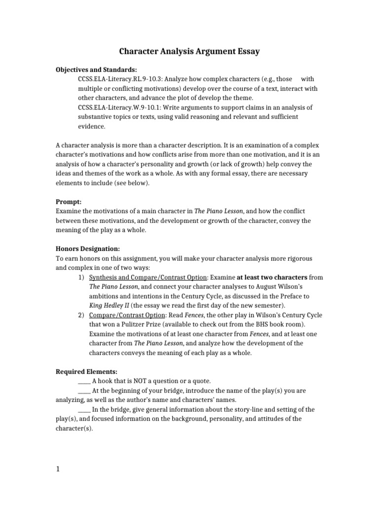 Character Analysis Argument Essay | PDF | Essays | Proofreading
