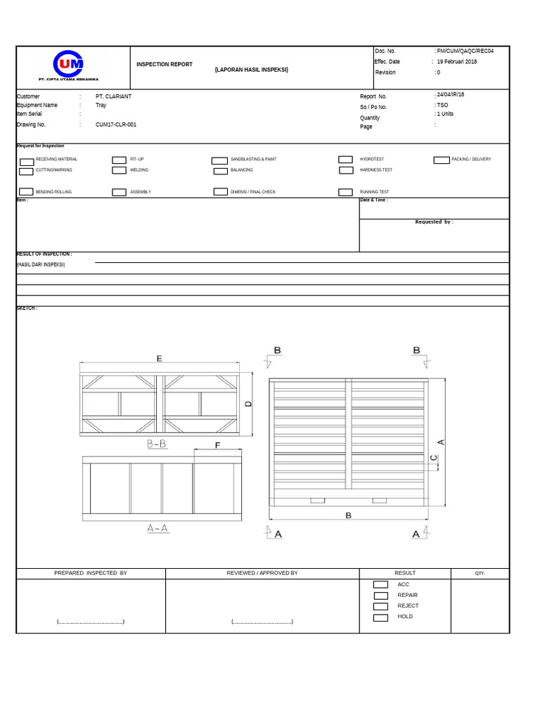 Inspection Report Tray Clariant | PDF