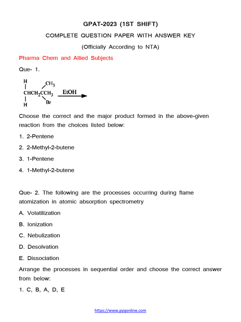 Gpat Question Paper Shift 1 2023 | PDF | Emulsion | Adsorption
