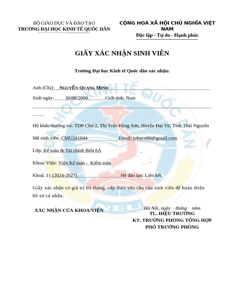 Mau Don XNSV Cmu | PDF