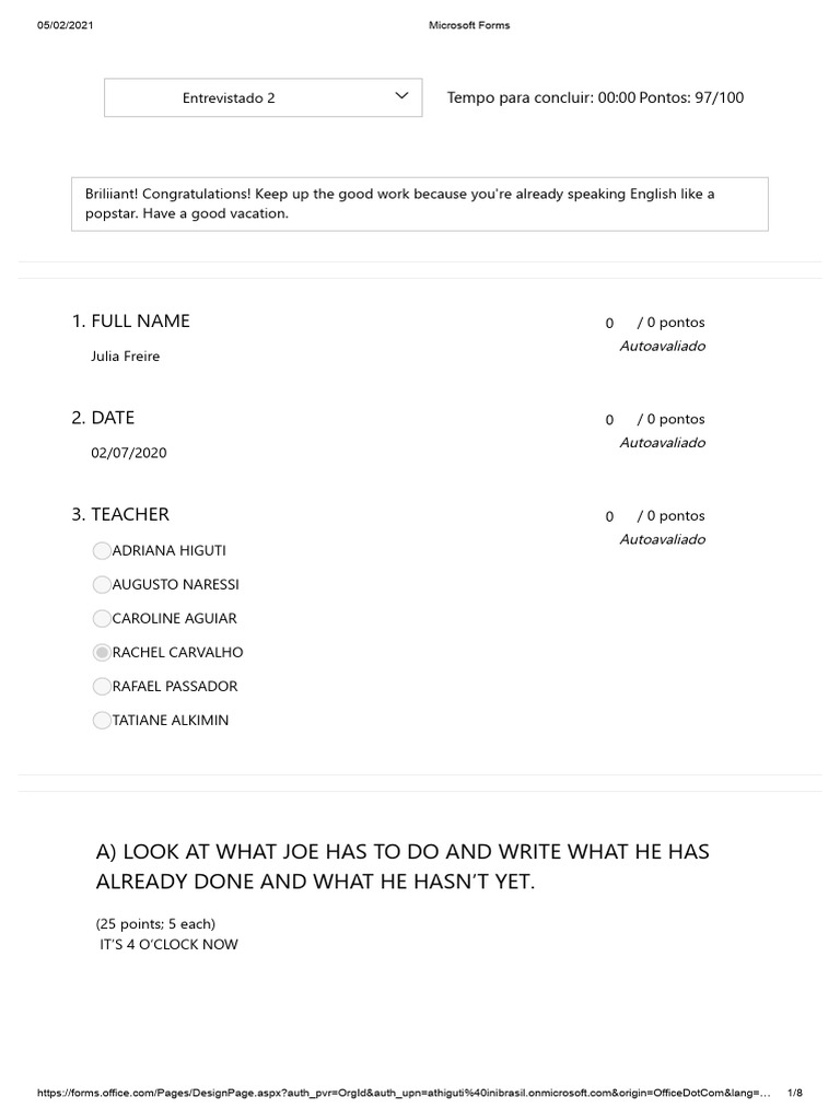 Jã - Lia Freire - Teens Intermediate Written Test Lessons (5-8) | PDF