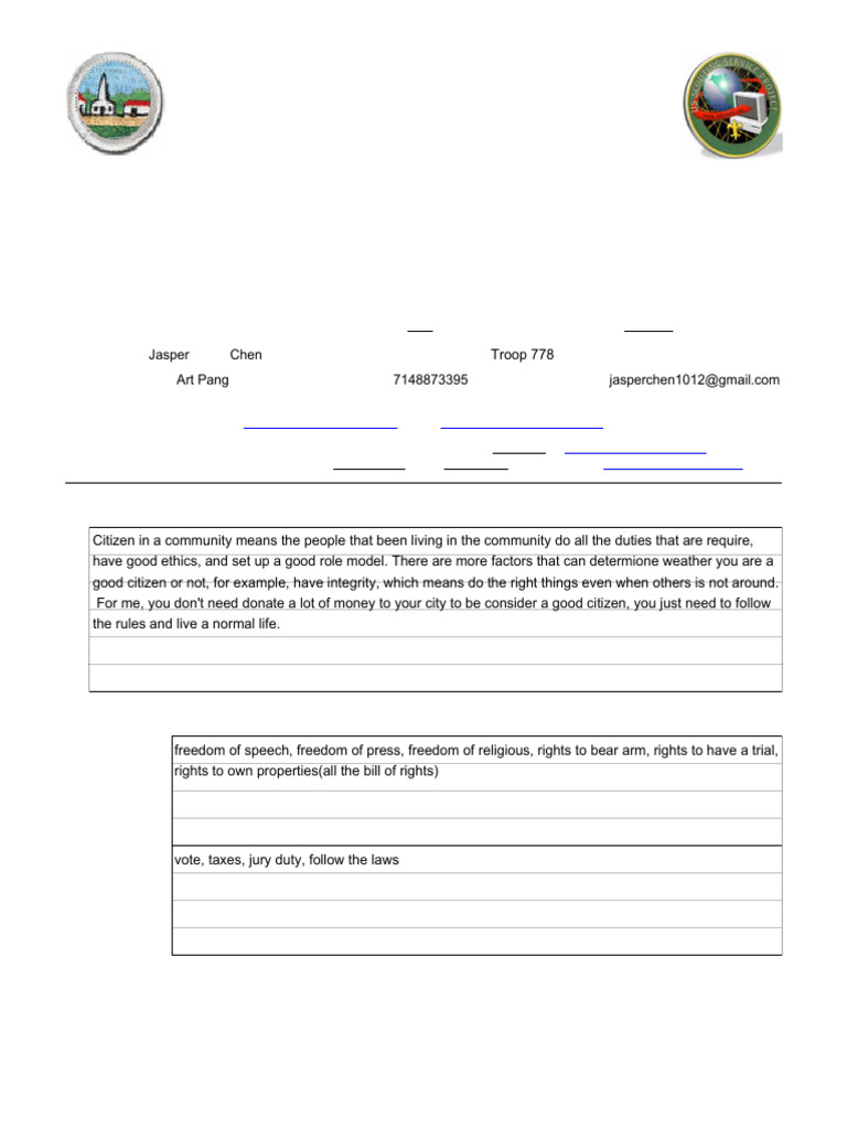 Citizenship_in_the_Community worksheet(1) | PDF | Boy Scouts Of America ...