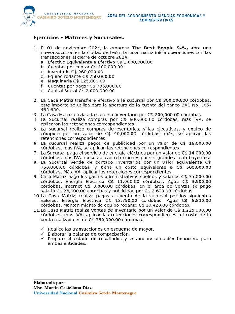 Ejercicios Matrices y Sucursales | PDF | Economias