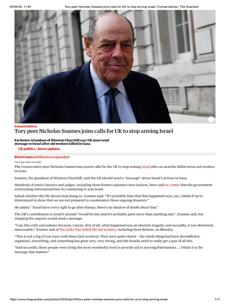 Tory Peer Nicholas Soames Joins Calls For UK To Stop Arming Israel - Conservatives - The ...