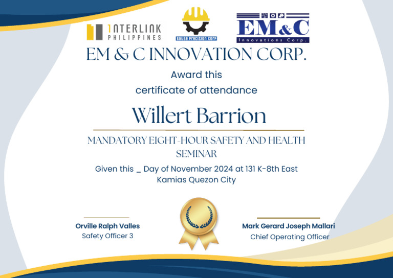 Blue and Gold Minimalist Certificate A4 | PDF