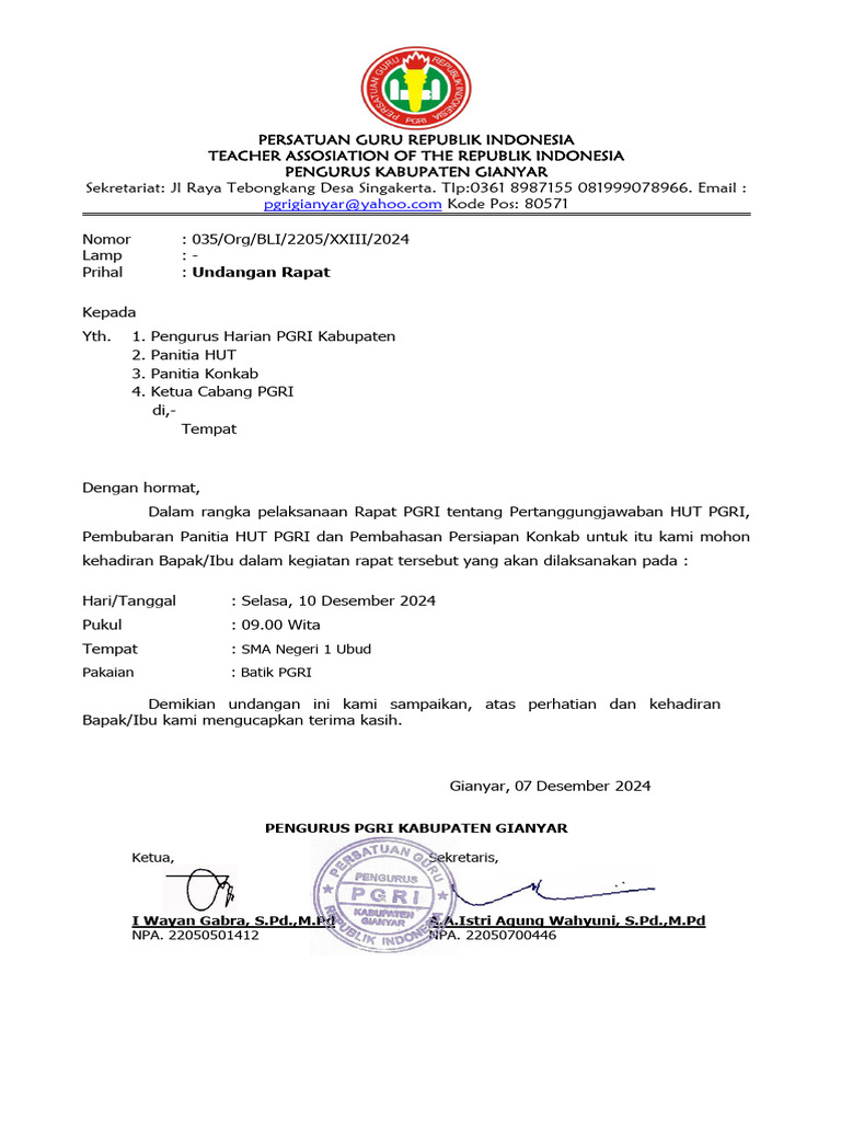 Surat Undangan Rapat-1 | PDF